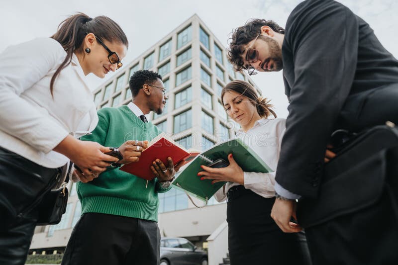 Diverse Start-up Business Team Having an Outdoor Meeting in the City ...