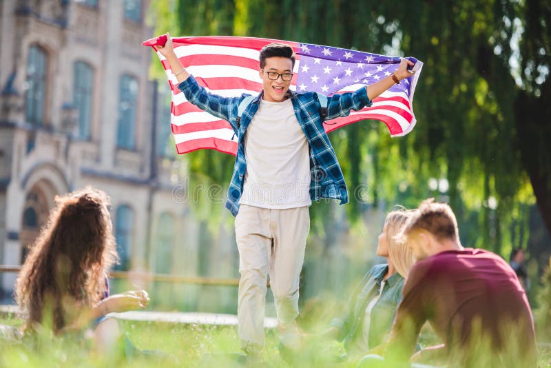 Multicultural Students with American Flag Stock Image - Image of ...