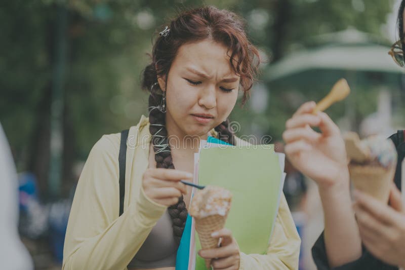 Multicultural Students Enjoying Ice Cream during Break in the Park ...