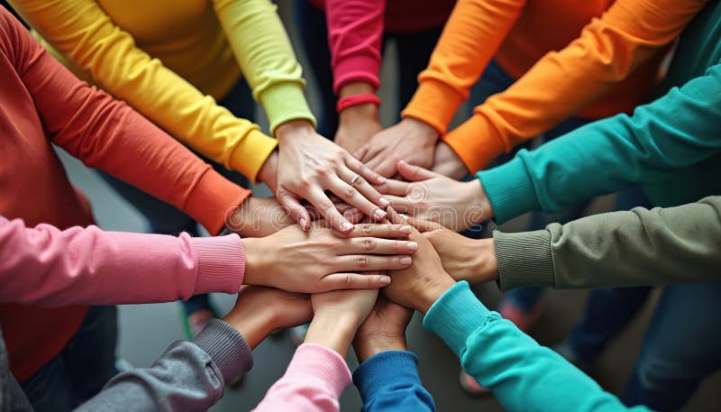 Multicultural Team Puts Hands Together. Symbol Collaboration, Unity ...