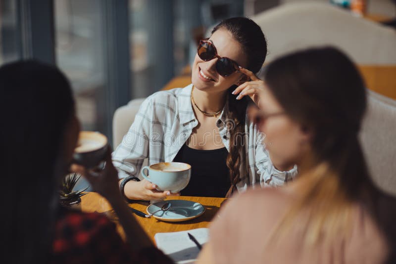 Multicultural Women on Coffee Break in Cafe Stock Image - Image of ...