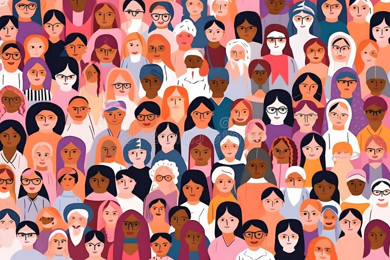 Multicultural Women Crowd Portrait. Neural Network AI Generated Stock ...