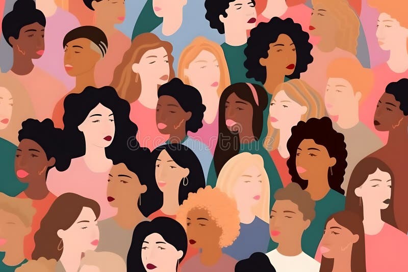 Multicultural Women Crowd Portrait. Neural Network AI Generated Stock ...
