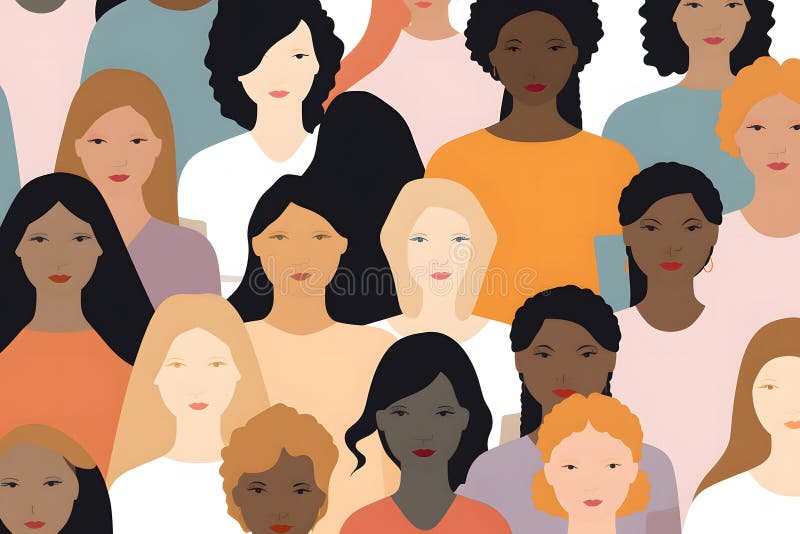 Multicultural Women Crowd Portrait. Neural Network AI Generated Stock ...