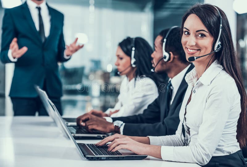 Multicultural Young Happy Employees in Call Center Stock Image - Image ...