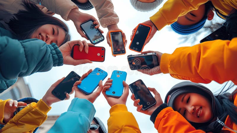 Multicultural Youth Using Cellphones Outside - Addicted To Technology ...
