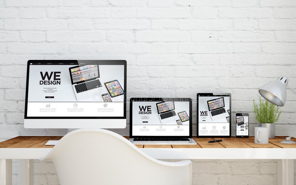 Multidevice Desktop we Design Stock Image - Image of computer ...