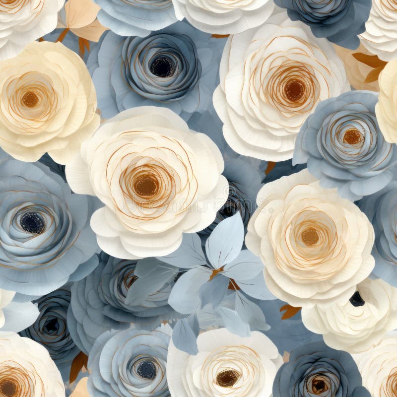 Multidimensional Paper Roses in Blue, Brown, and Ivory - Whimsical ...
