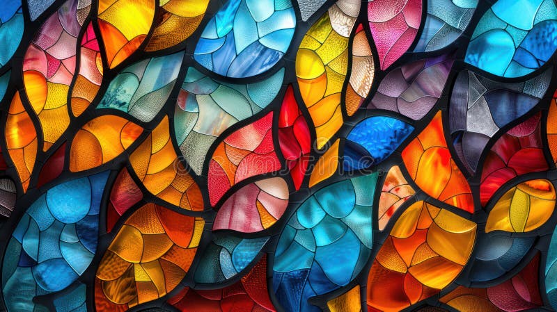 Multidimensional Stained Glass Window with Colorful Abstract Leaf ...