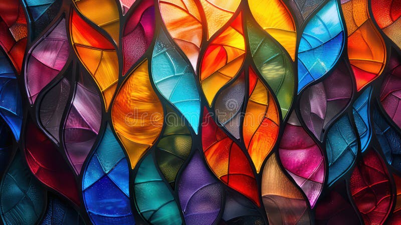 Multidimensional Stained Glass Window with Colorful Abstract Leaf ...