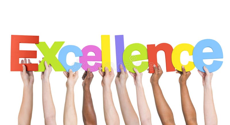 Multiethnic Arms Raised Holding Text Excellence Stock Photo - Image of ...