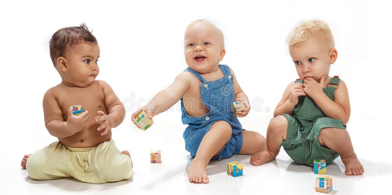 Multiethnic Babies Playing with Blocks Stock Photo - Image of boys ...