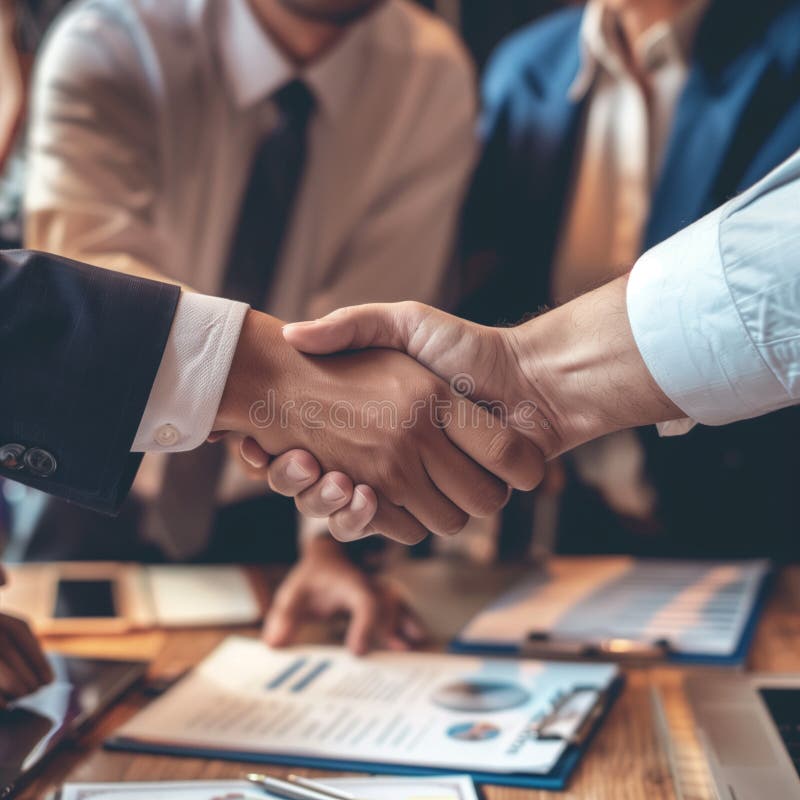 Multiethnic Business Team Concludes Negotiations by Shaking Hands Over ...