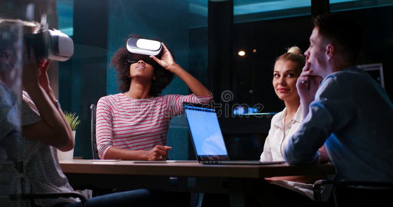 Multiethnic Business Team Using Virtual Reality Headset Stock Photo ...