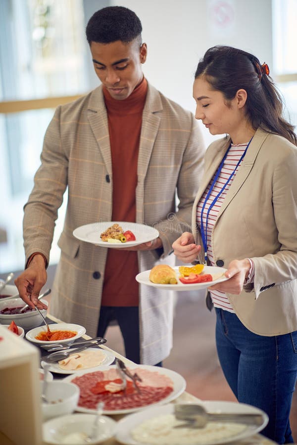.multiethnic Colleagues Having Lunch at Office Cafeteria Stock Image ...