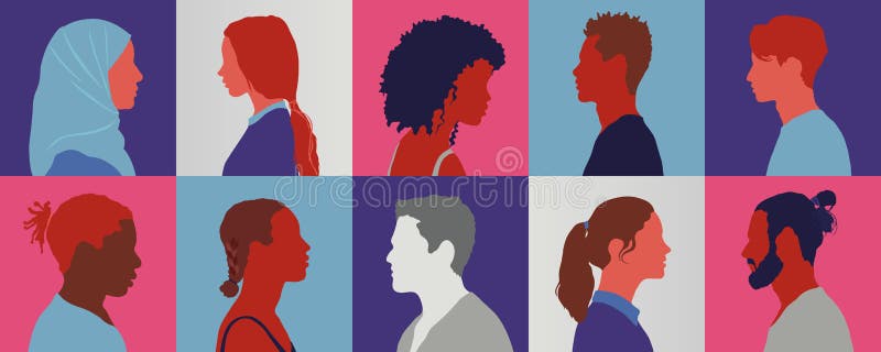 Multiethnic Community of People. Human Profile Silhouette Banner. Stock ...