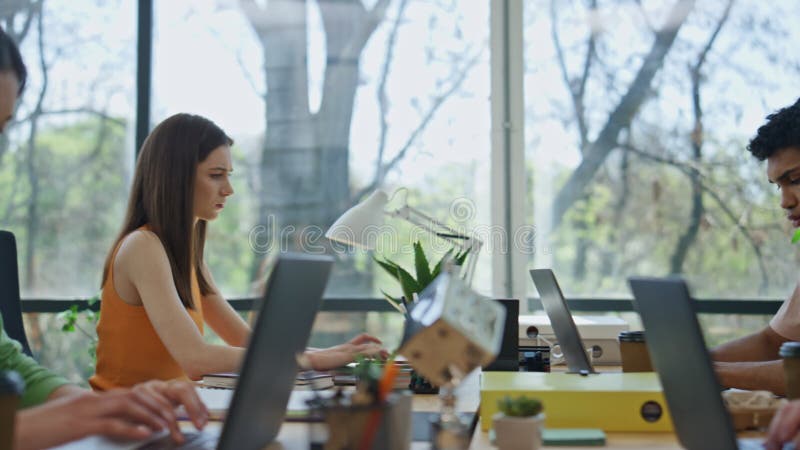 Multiethnic Developers Coding Laptop in Office. Startup Team Working Together Stock Video ...