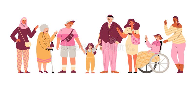 Multiethnic and Diverse Age Group of People Flat Vector Illustration ...