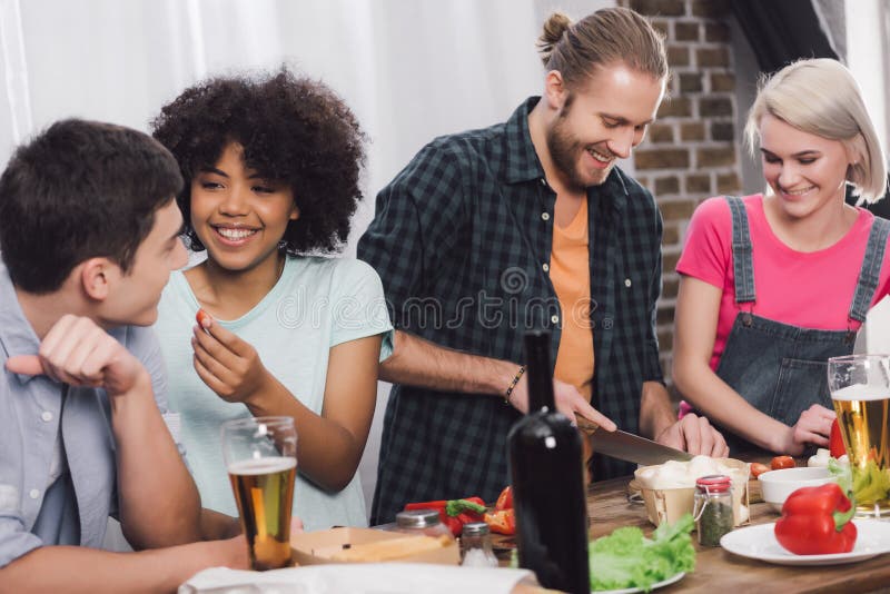Multiethnic Friends Cooking Together Stock Photo - Image of casual ...