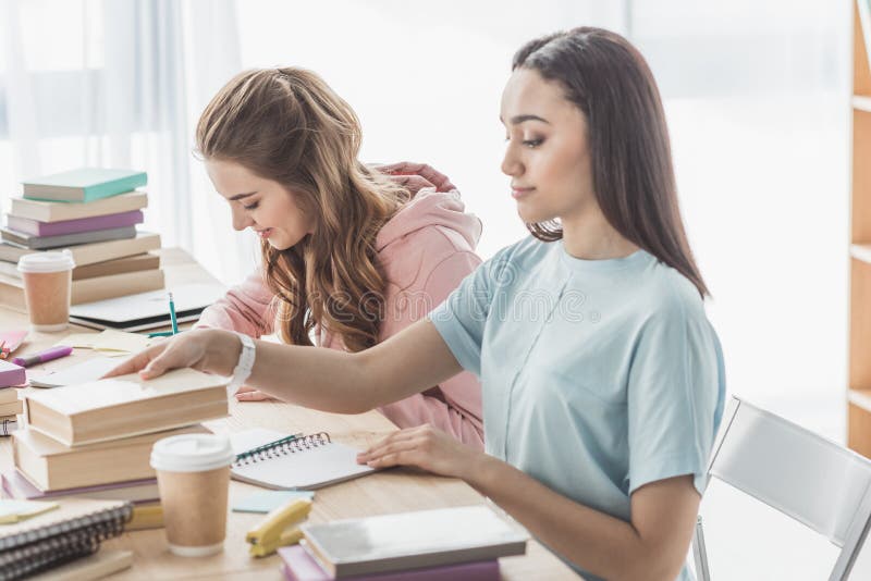 Multiethnic Girls Studying Together Stock Photo - Image of friendship ...