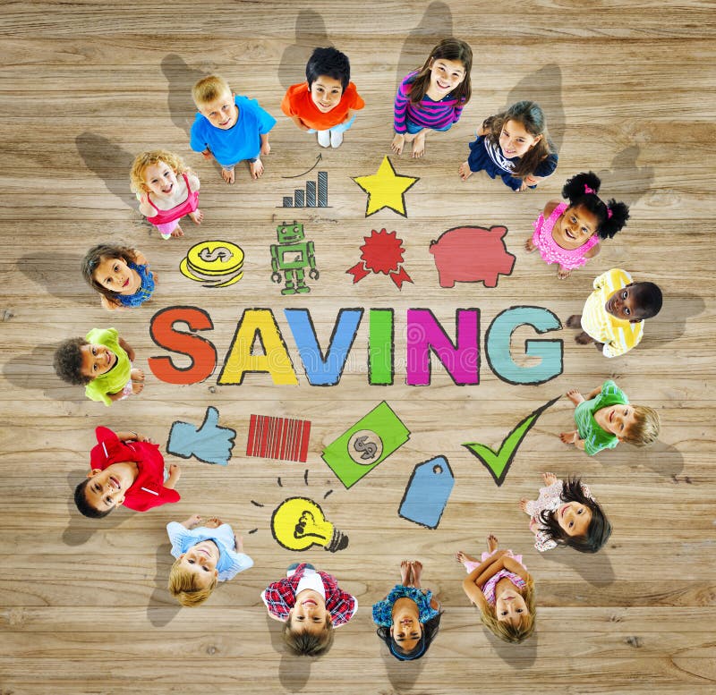 Multiethnic Group of Children with Saving Concepts Stock Photo - Image ...