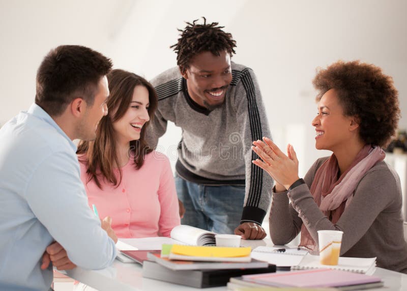 Multiethnic Group of College Students Studying Together Stock Photo ...