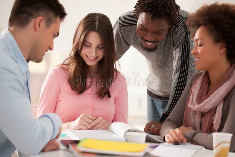 Multiethnic Group of College Students Studying Together Stock Photo ...