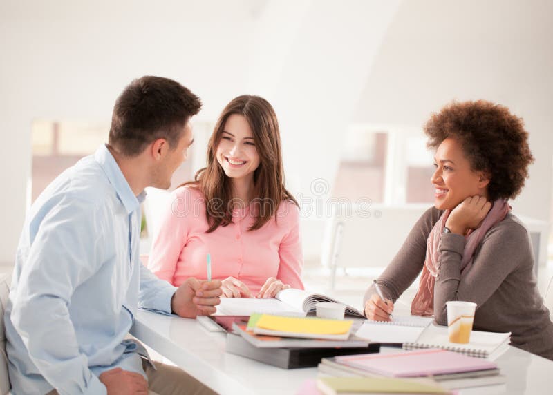 Multiethnic Group of College Students Studying Together Stock Photo ...