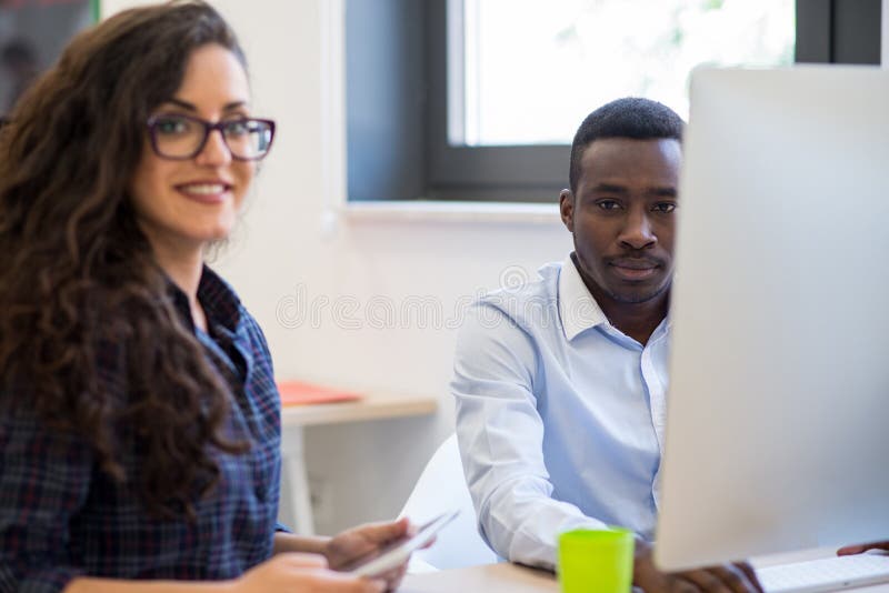 Multiethnic Group of Happy Business People Working with Laptop Computer ...