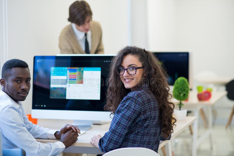 Multiethnic Group of Happy Business People Working with Laptop Computer ...