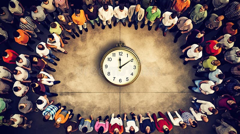 Multiethnic Group of People in a Circle with Time Clock Concept ...