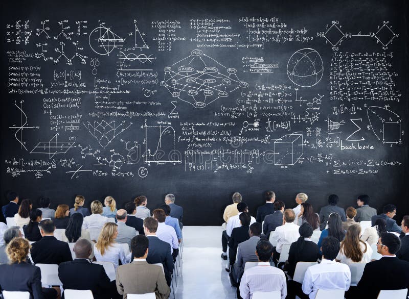 Multiethnic Group of People with Formula on Chalkboard Stock Image ...