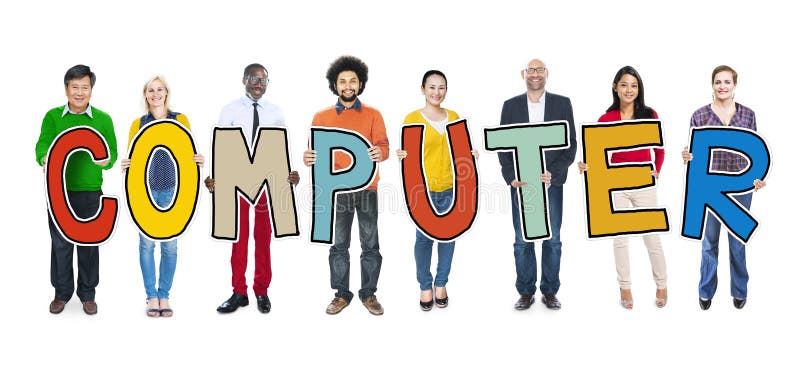 Multiethnic Group of People Holding Letter Computer Stock Photo - Image ...