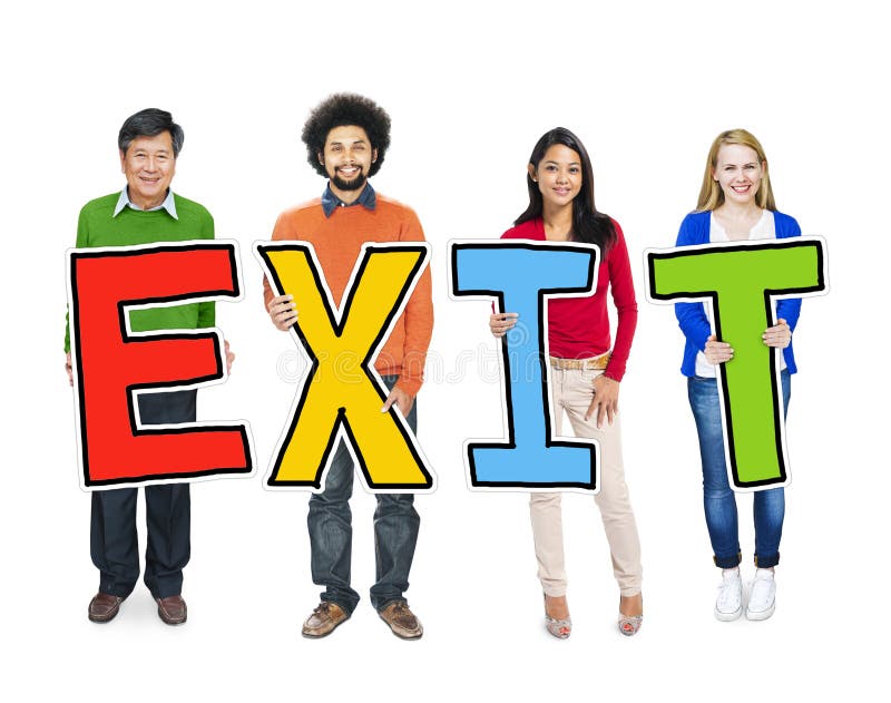 Multiethnic Group of People Holding Letter Exit Stock Image - Image of ...