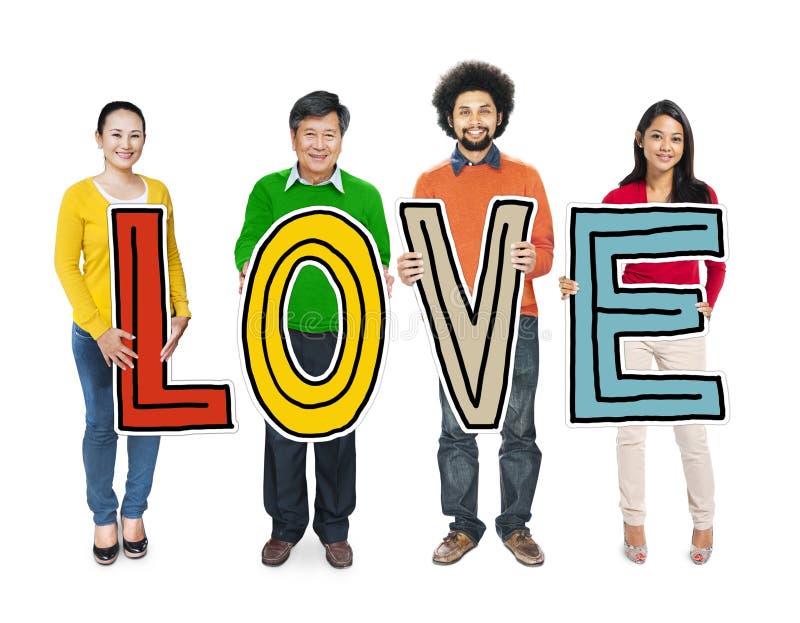 Multiethnic Group of People Holding Letter Love Stock Image - Image of ...