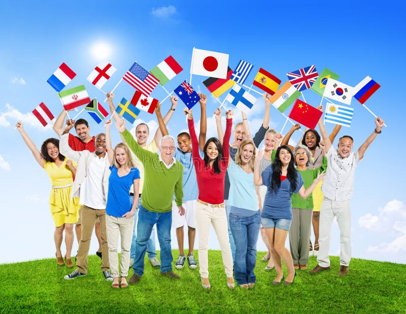 Multiethnic Group of People Holding National Flags Outdoors Stock Image ...