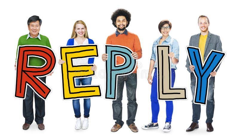 Multiethnic Group of People Holding Word Reply Stock Image - Image of ...