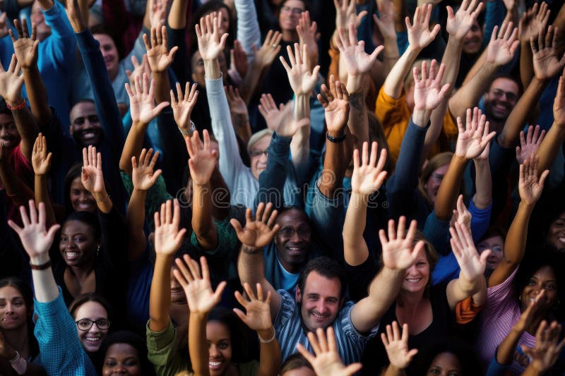 Multiethnic Group of People Raising Their Hands in a Conference Room ... Multiethnic Group of People Raising Their Hands in a Conference Room ...