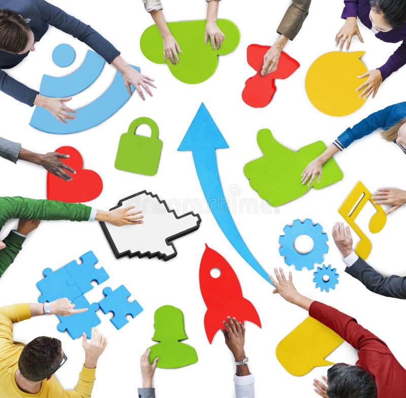 Multiethnic Group of People with Technology Symbol Stock Illustration ...