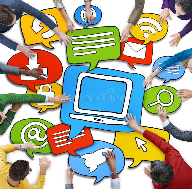 Multiethnic Group of People with Technology Symbol Stock Illustration ...