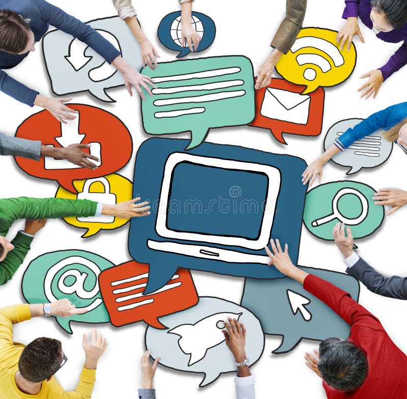 Multiethnic Group of People with Technology Symbols Stock Photo - Image ...