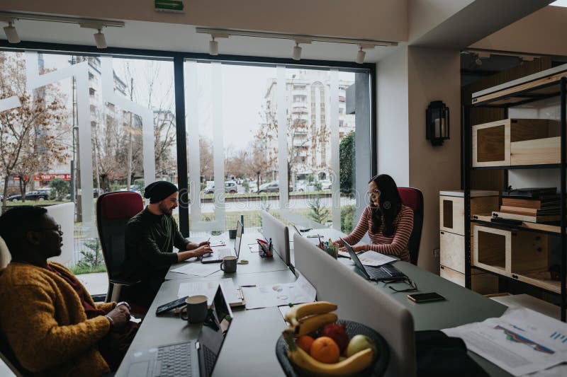 A Multiethnic Group of Professionals Working Together in a Well-lit ...