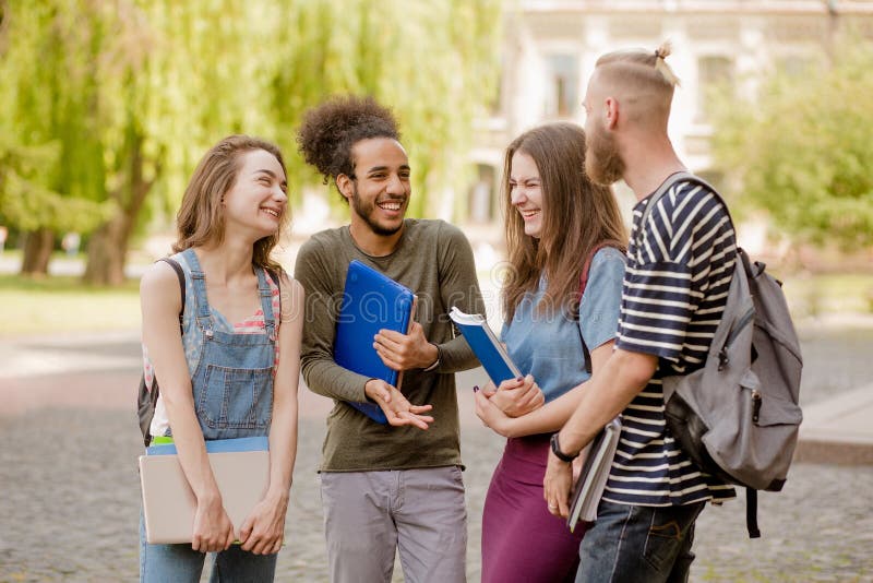 Multiethnic Group of Students Having Lively Conversation in Campus ...