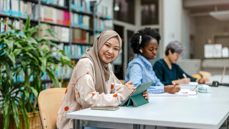 Group of Multiethnic Students in a Library Stock Photo - Image of ...