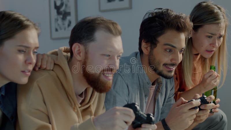 Multiethnic Group of Young People Having Fun at Home Playing Video Game ...