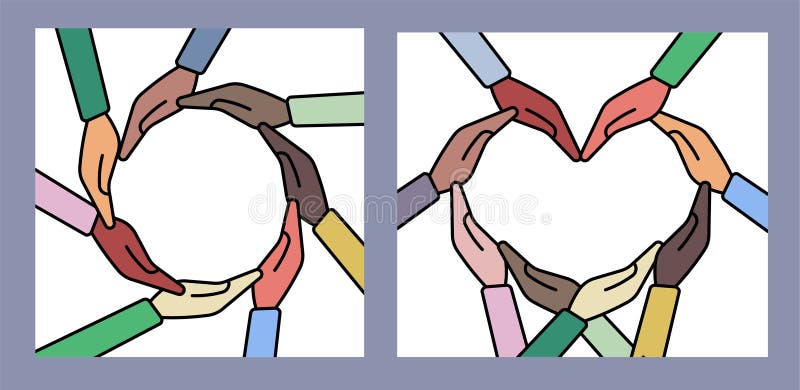 Multiethnic Hands Form a Circle and a Heart. Flat Illustration Stock ...