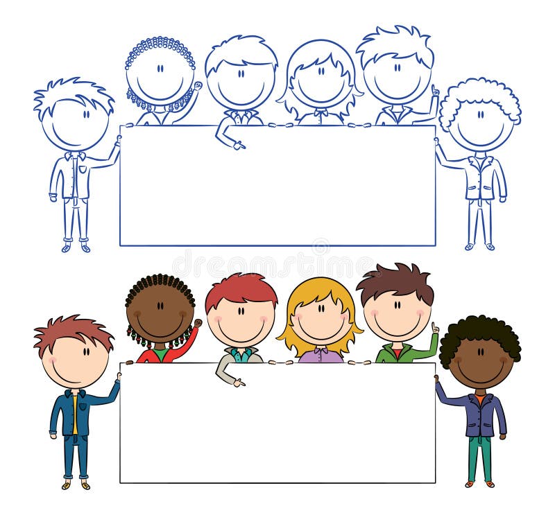 Happy Multicultural Kids Holding Banner Stock Vector - Illustration of ...