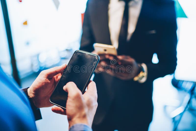 Multiethnic Office Workers Using Smartphone during Break in Work Stock ...