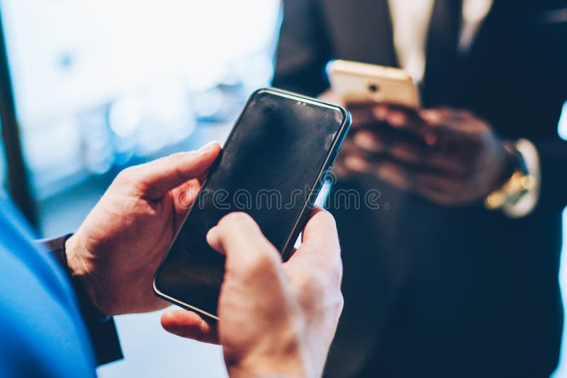 Multiethnic Office Workers Using Smartphone during Break in Work Stock ...