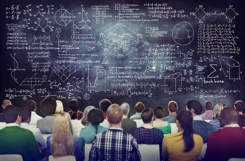 Multiethnic People with Formula on Chalkboard Stock Image - Image of ...